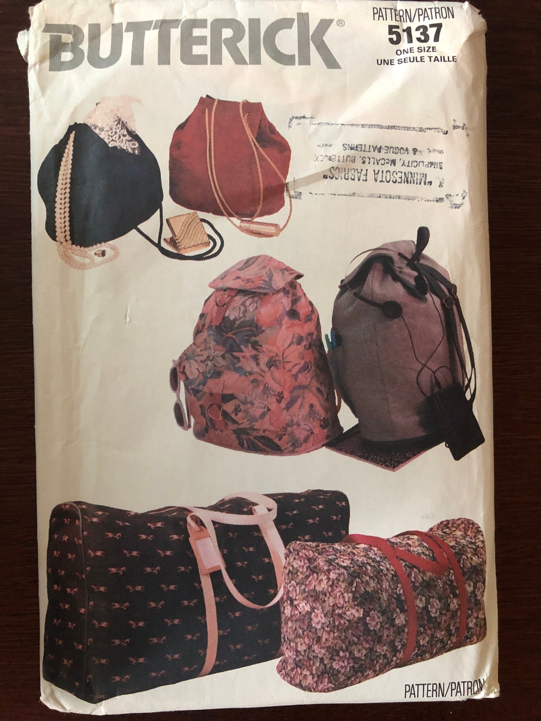 Butterick 5137 Pattern UNCUT Knapsack Backpack Duffle Bag Sling Hobo ...