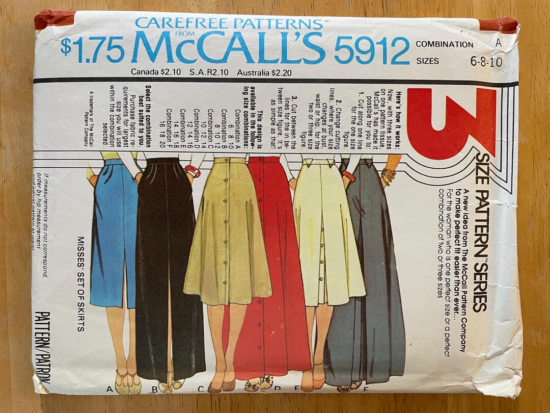 Mccalls 5912 Pattern UNCUT Midi or Maxi Length Skirt in Flared Button ...