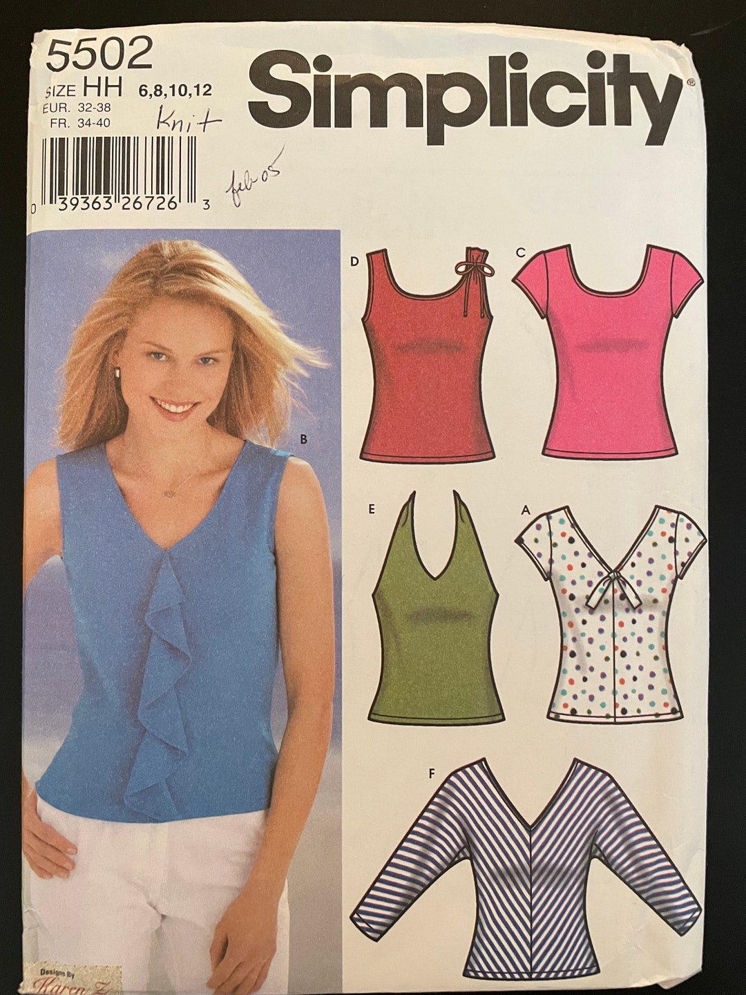 Simplicity 5502 Pattern UNCUT Vintage 2000s Stretch Knit Top V or Scoop ...