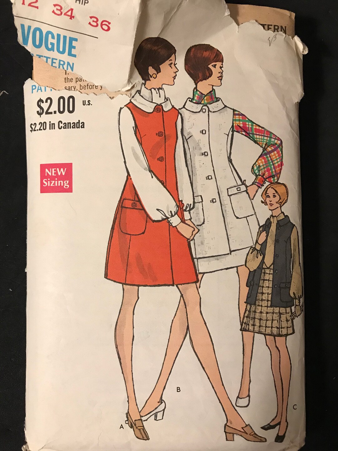 Vogue 7709 Pattern CUT Complete 1960s Vintage Button Front Sleeveless ...