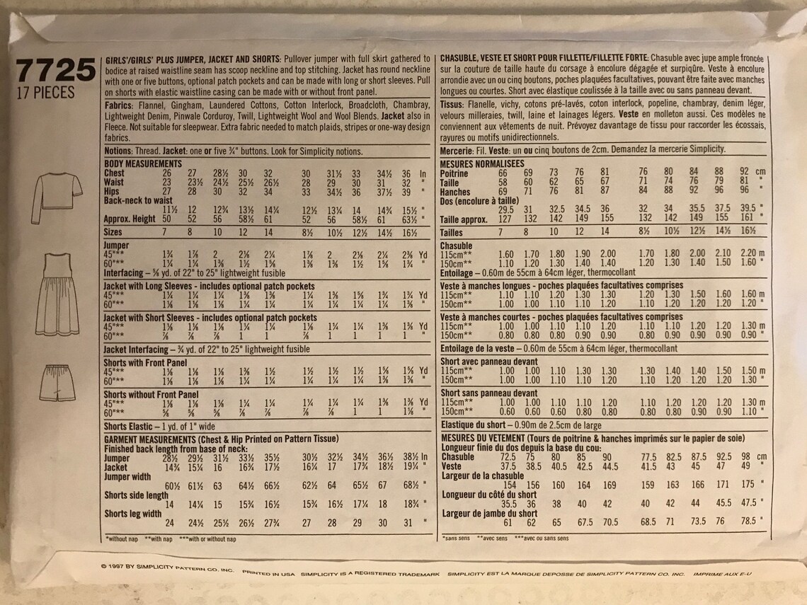 Simplicity 7725 Pattern Girls Separates Button Front Cardigan - Etsy