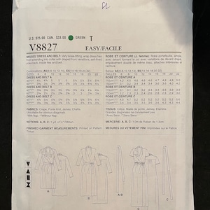 Vogue V8827 8827 UNCUT Easy Loose Fitting Wrap Dress Wing Drape or Swan ...