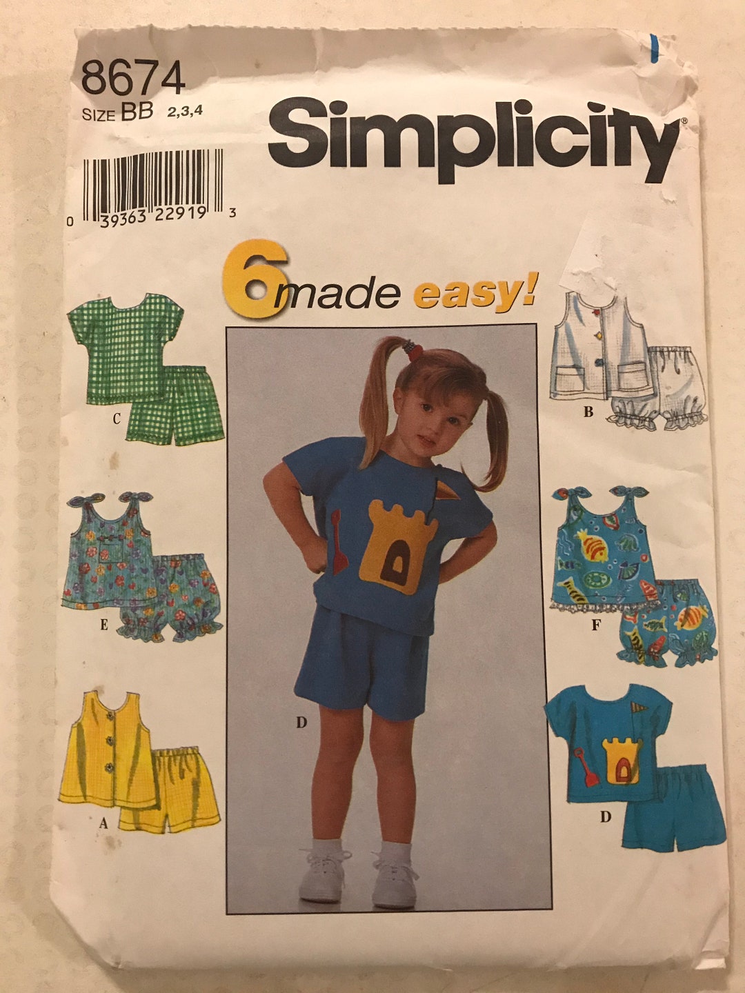 Simplicity 8674 Pattern Easy Toddler Girls T Shirt or Tank Top and Pull ...