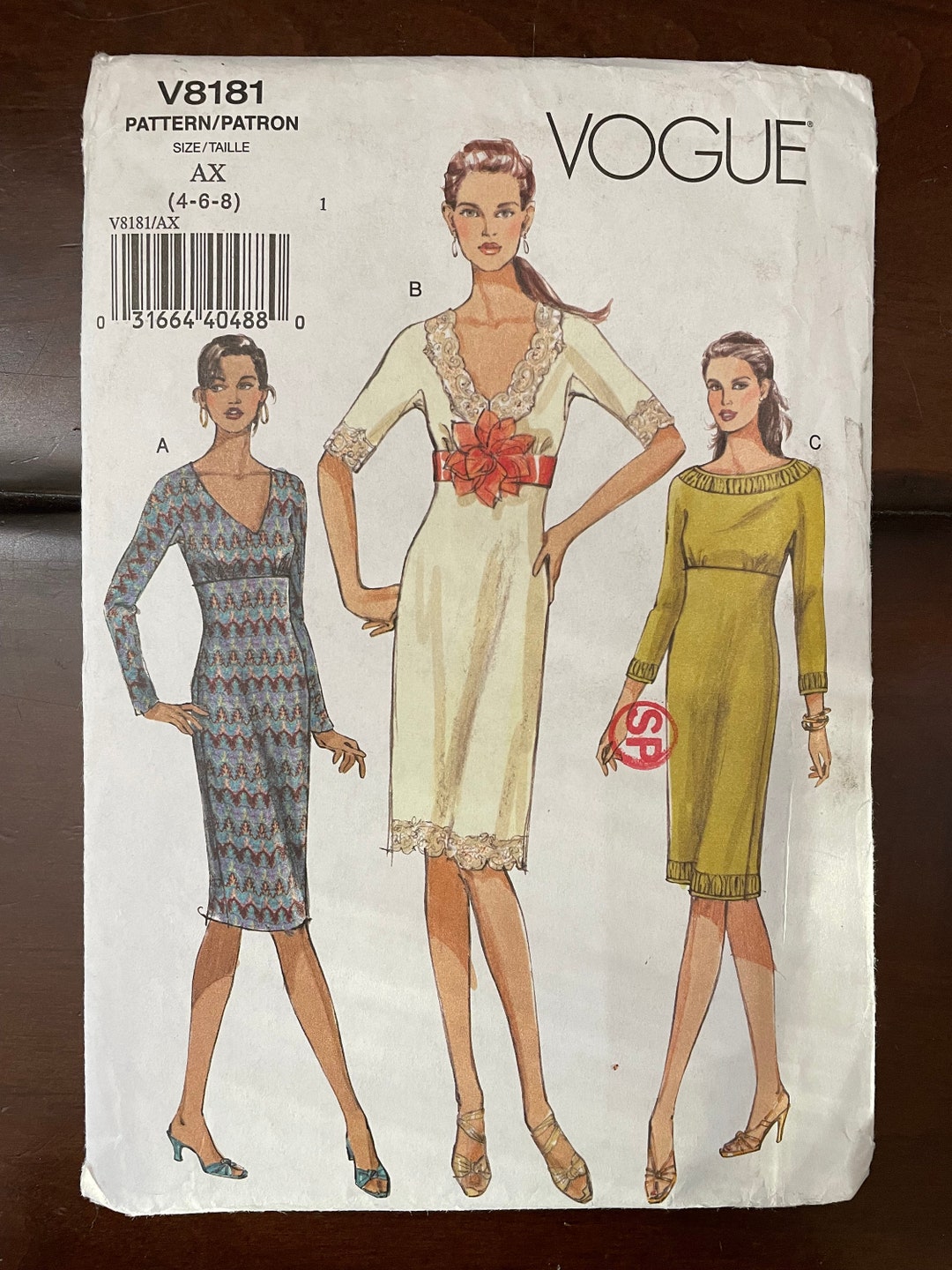 Vogue V8181 8181 Pattern UNCUT V or Bateau Neckline Empire Waisted ...