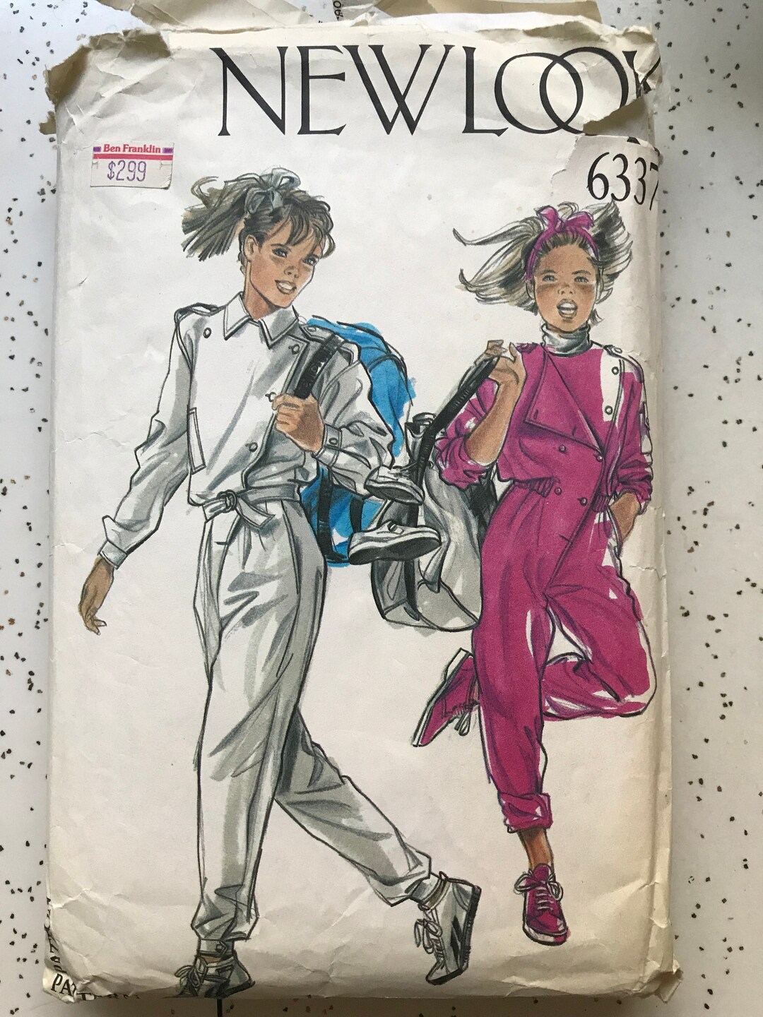 New Look 6337 Pattern CUT Complete 1980s Girls Blouson Bodice Jumpsuit ...