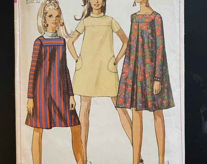 Simplicity 7203 Pattern CUT Complete Vintage 1960s Yoked Tent Dress in ...