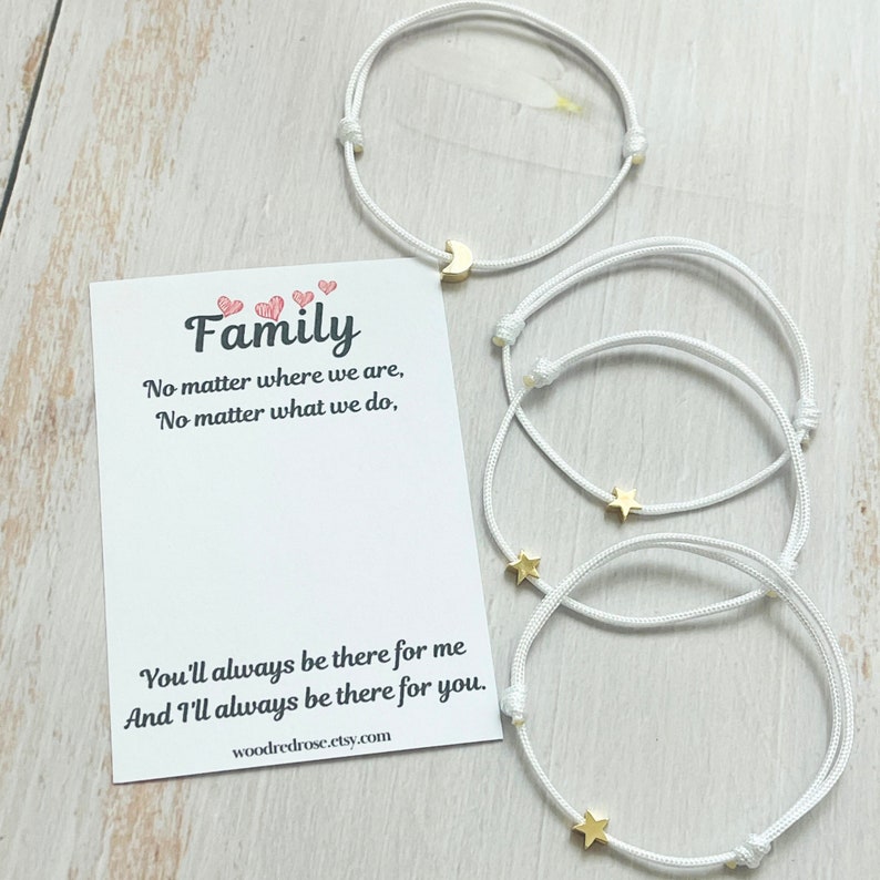 Family Matching Bracelet Set, 14k Gold Moon & Star Charm, Adjustable ...