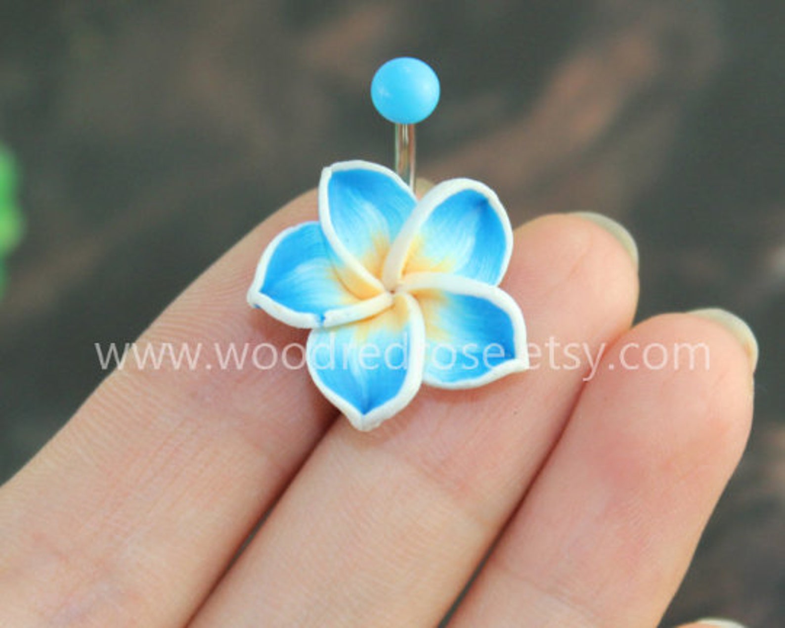 Plumeria Belly Button Ring Blue Hawaiian Flower Belly Button | Etsy