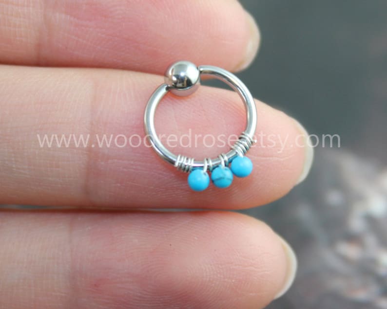 Tiny Turquoise earrings CBR Captive Bead Ring Cartilage Hoop | Etsy