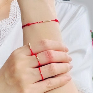 14K Gold Couple Promise Rings, Red String of Fate, Waterproof Ring, 2mm ...