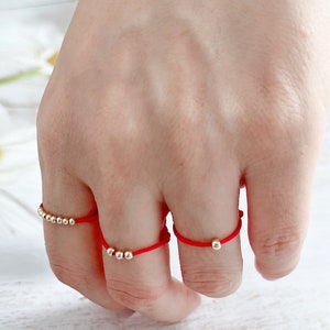 14K Gold Couple Promise Rings, Red String of Fate, Waterproof Ring, 2mm ...