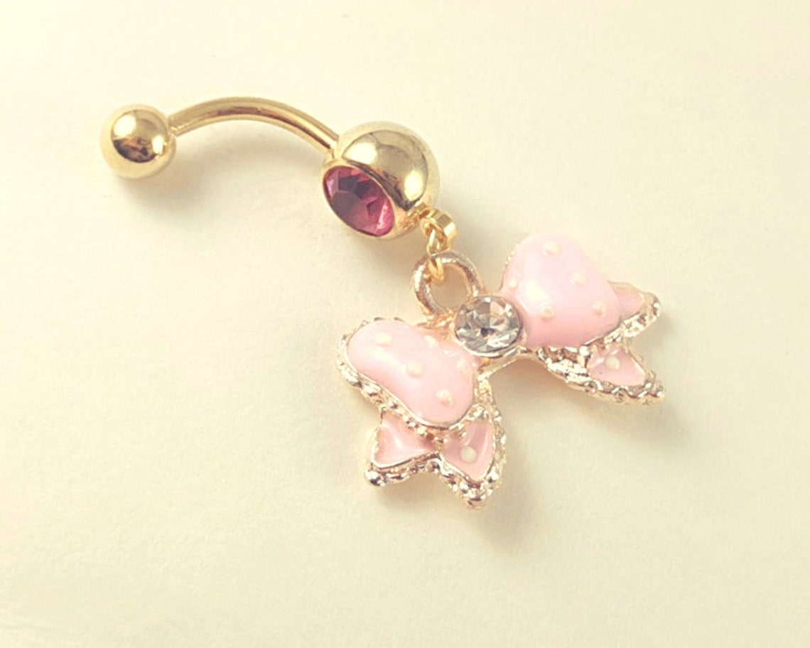 Crystal Bow Belly Ring Cute Belly Ring Gold Belly Button - Etsy
