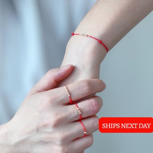 14K Gold Couple Promise Rings, Red String of Fate, Waterproof Ring, 2mm ...