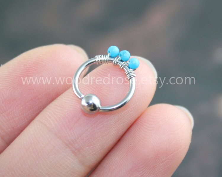 Tiny Turquoise earrings CBR Captive Bead Ring Cartilage Hoop | Etsy