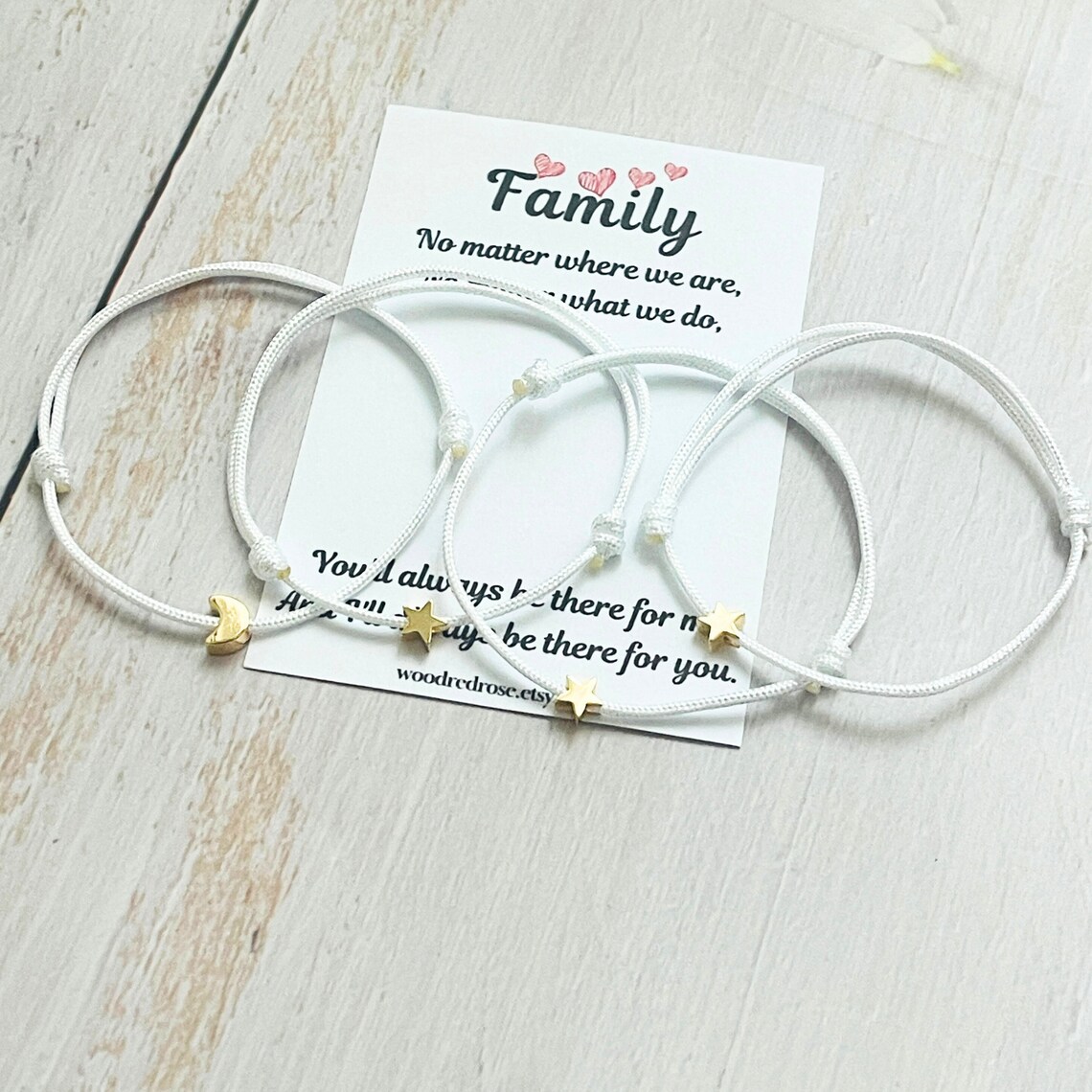 Family Matching Bracelet Set, 14k Gold Moon & Star Charm, Adjustable ...