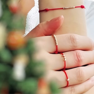 14K Gold Couple Promise Rings, Red String of Fate, Waterproof Ring, 2mm ...