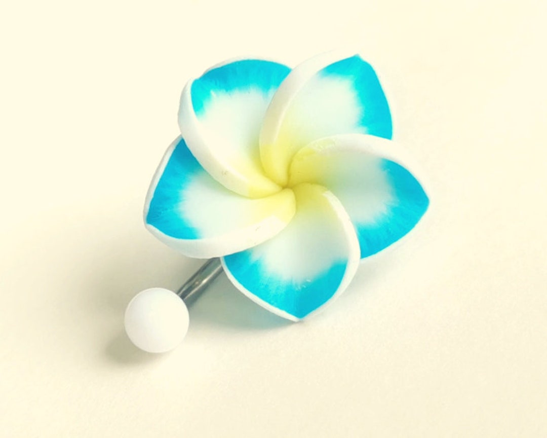 Plumeria Belly Button Ring Blue Hawaiian Flower Belly Button - Etsy