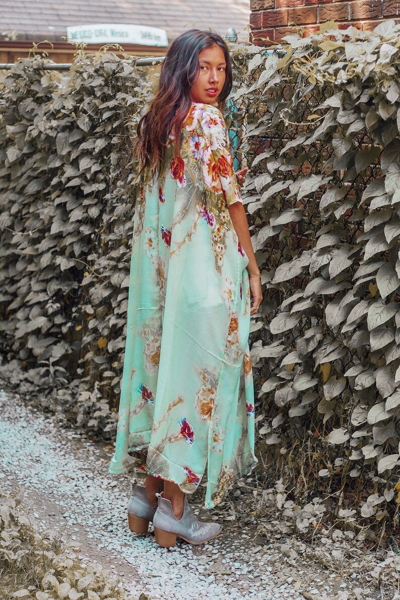 Watercolour Kimono Duster JADE Boho Kimono Beach Cover Up, Long Kimono ...