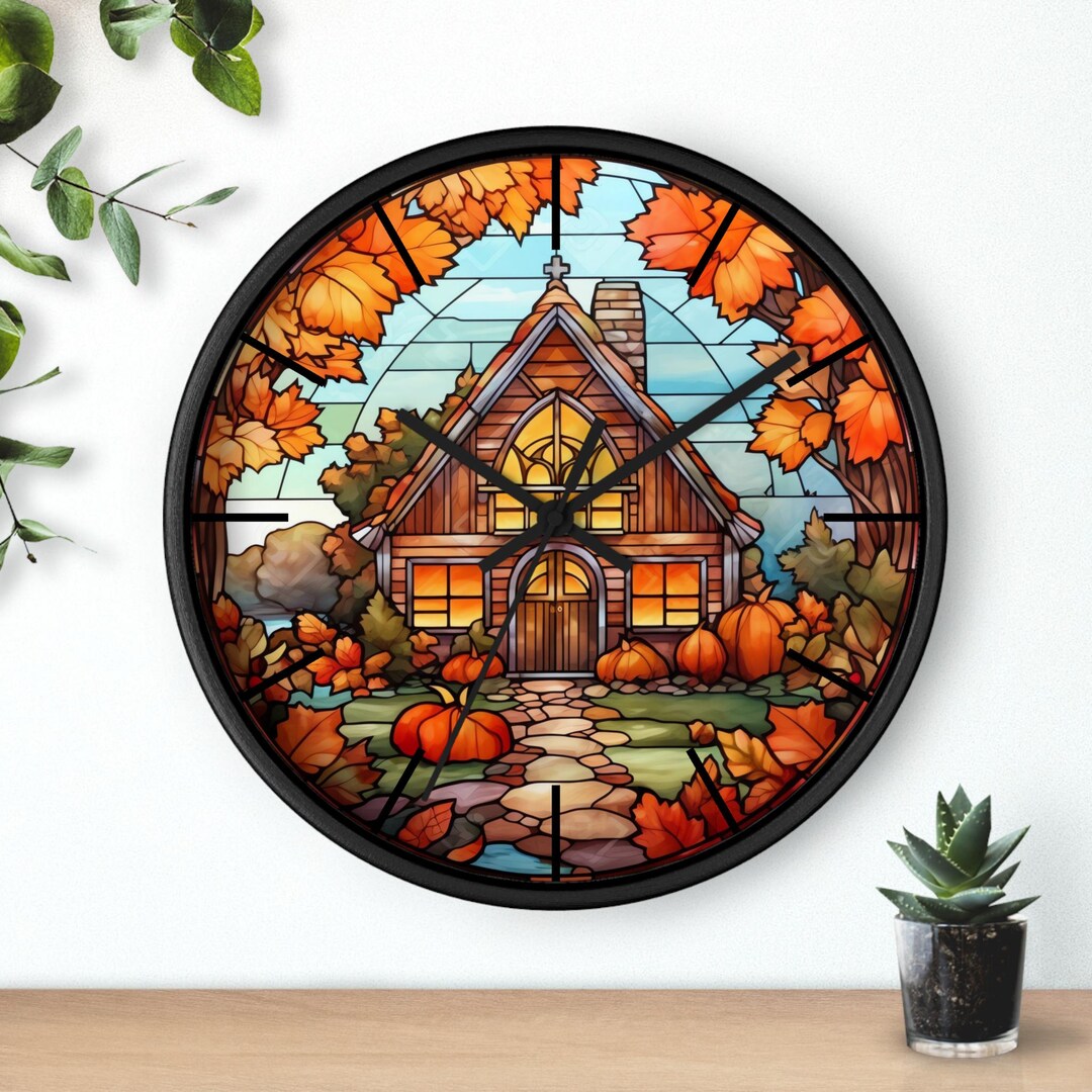 Stained Glass Fall Church Wall Clock - Etsy