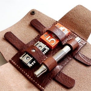 Handmade Leather Shaving Kit Holder, Personalized Grooming Gift for Men ...