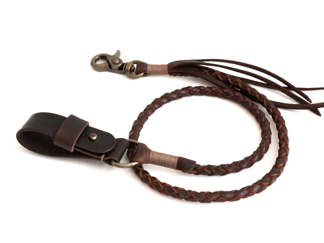 Leather Wallet Chain, Handmade Braided Leather Chain With Snap Hook and ...