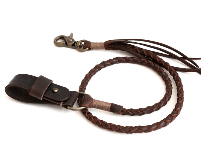 Leather Wallet Chain, Handmade Braided Leather Chain With Snap Hook and ...