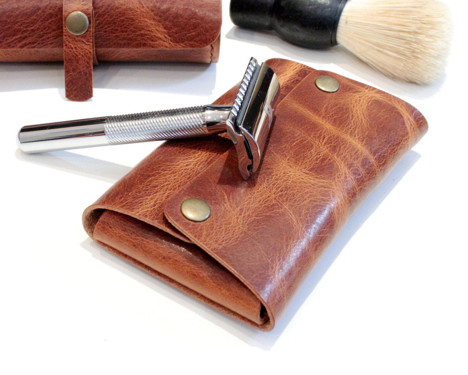 Handmade Leather Shaving Kit Holder, Grooming Gift for Men, Leather ...