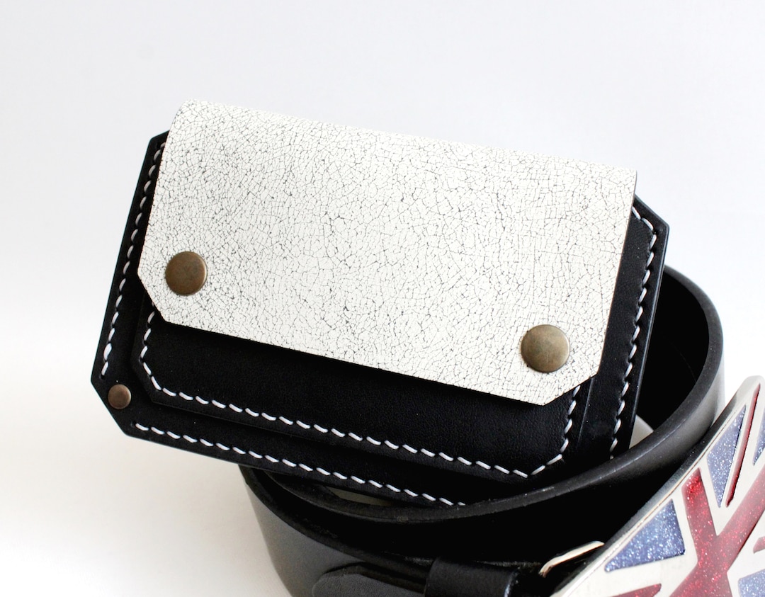 Leather Belt Wallet, Distressed Leather Black and White Belt Wallet ...