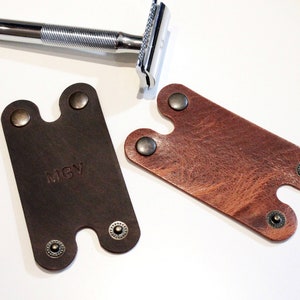 Minimalist Leather Safety Razor Cover, Personalized Razor Case ...