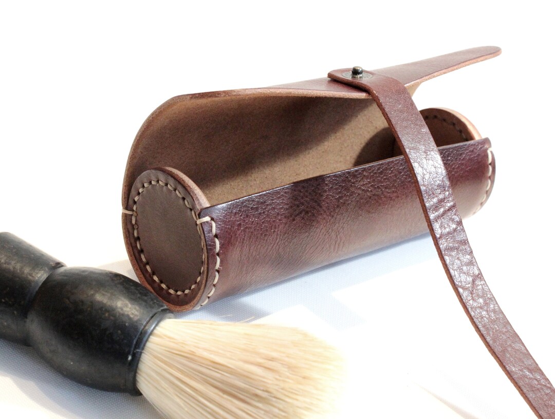 Personalized Leather Shaving Brush Roll Case, Travel Shaving Brush ...