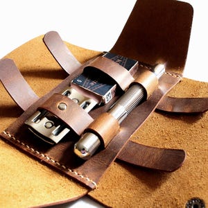 Handmade Leather Shaving Kit Holder, Grooming Gift for Men, Leather ...
