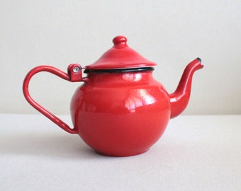 Red Enamel Teapot - Etsy