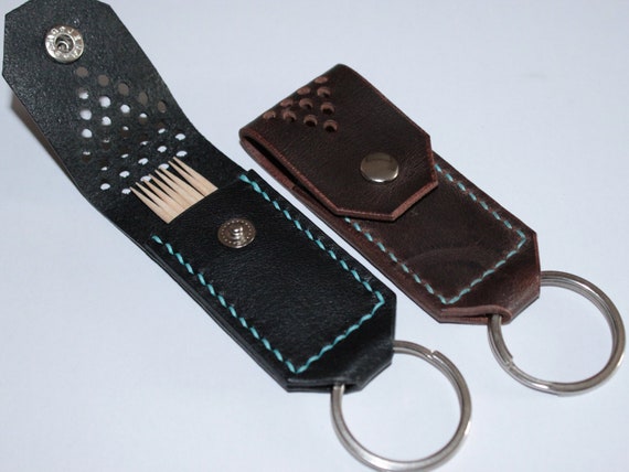 Minimalist Leather Keychain Toothpicks Holder Leather | Etsy