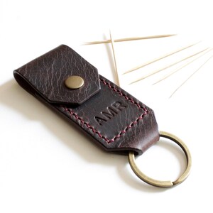 Minimalist Leather Keychain Toothpicks Holder, Handmade Leather Case ...