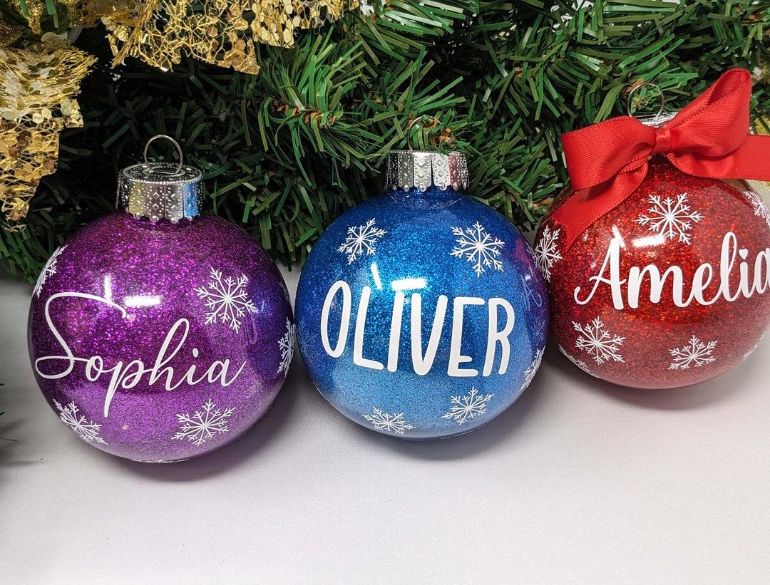 Personalized Glitter Christmas Ball Ornament With Snowflakes - Etsy