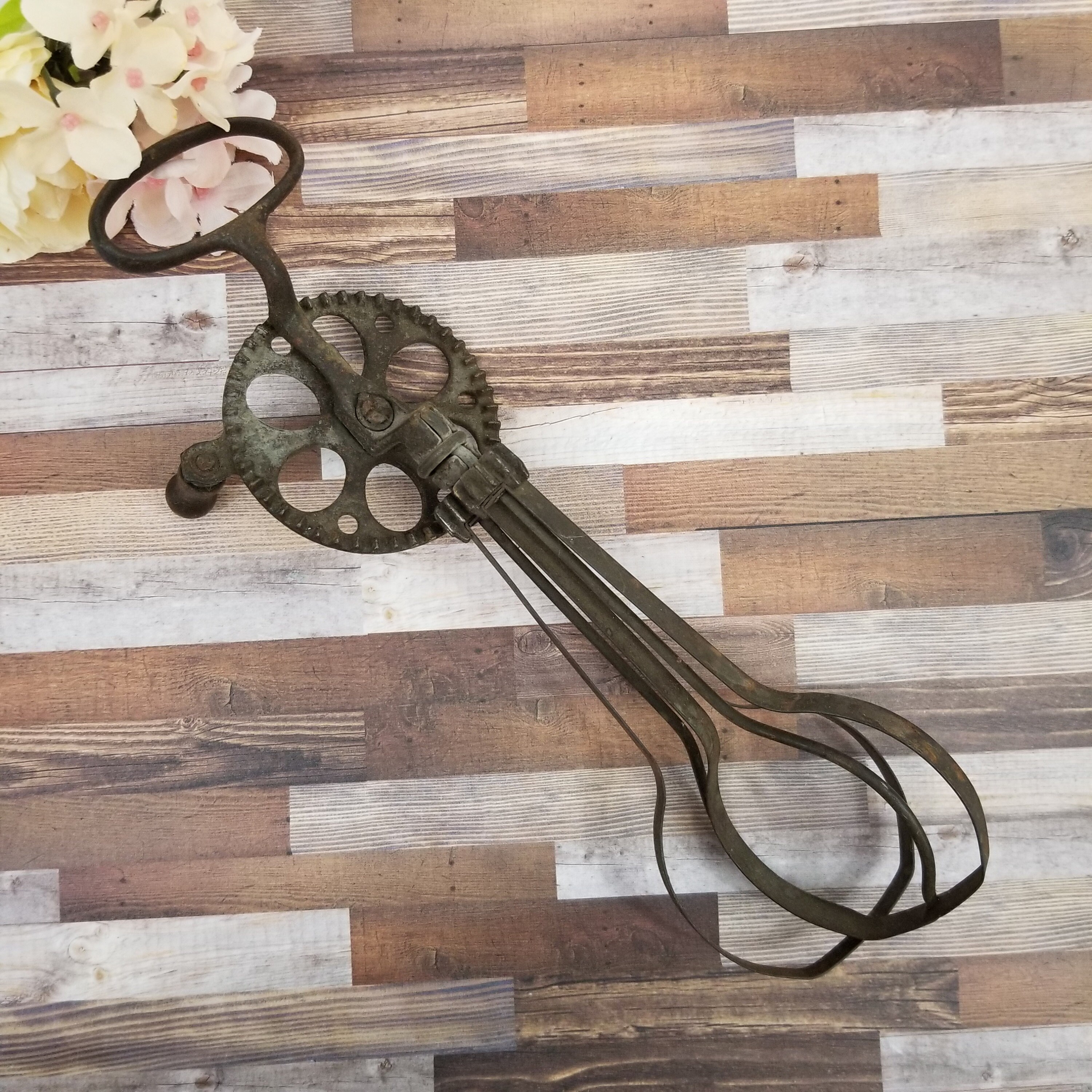 Antique Wood and Metal Beaters Egg Beater Dover Pattern Hand Operated ...