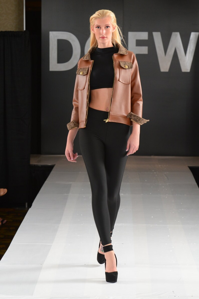 Chic Chestnut Vinyl Mid-length Jacket With Tweed Accents - Etsy