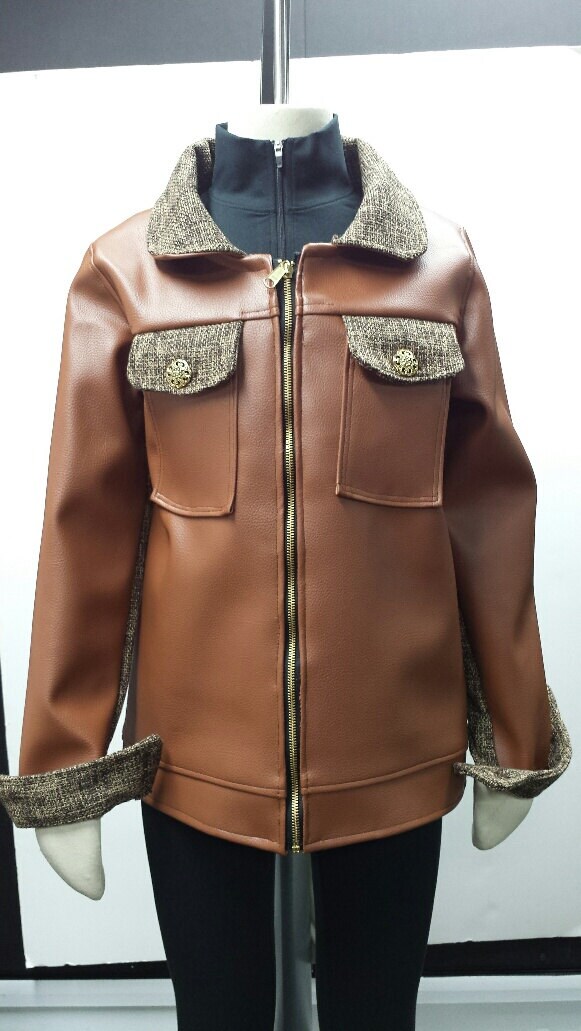 Chic Chestnut Vinyl Mid-length Jacket With Tweed Accents - Etsy