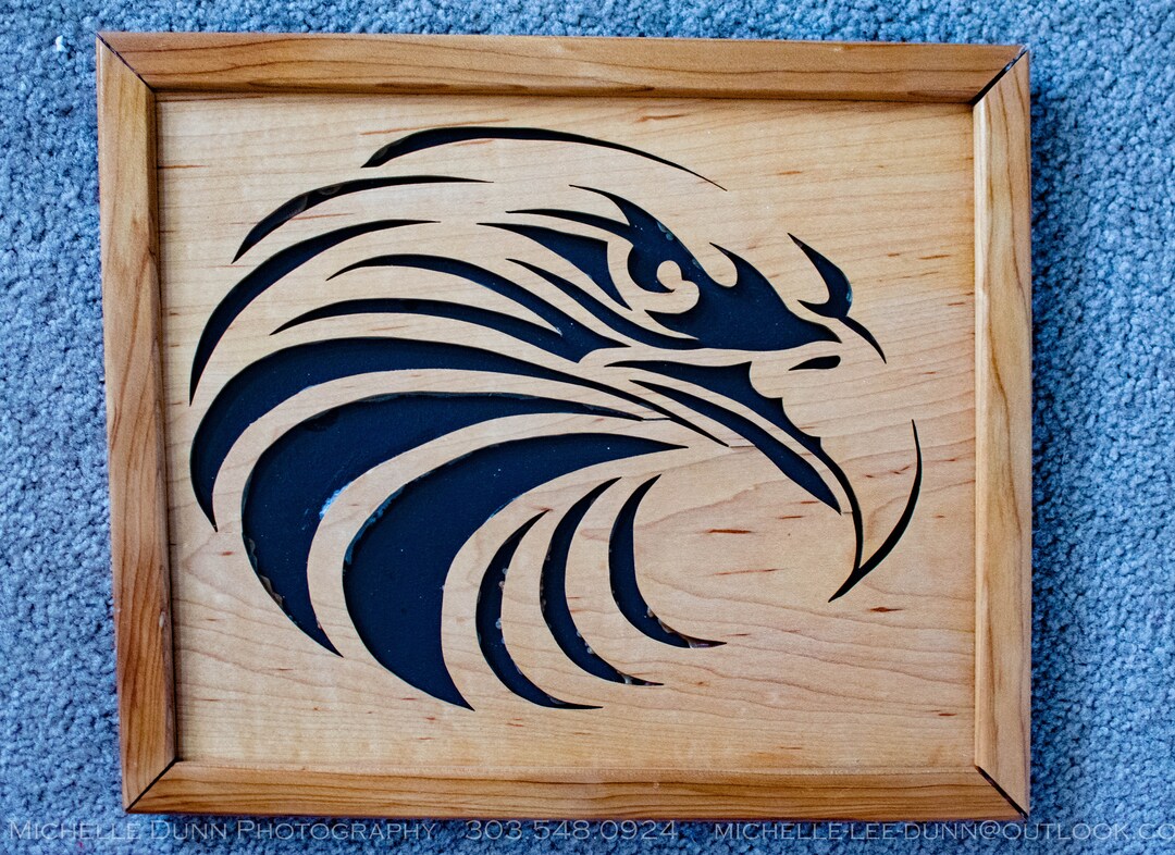Handcrafted Pine Woodcut Eagle's Head Art - Majestic and Timeless Decor ...