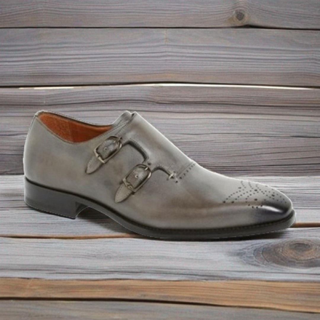 Handmade Men Gray Formal Shoes, Gray Double Monk Shoes Men Style Shoes ...