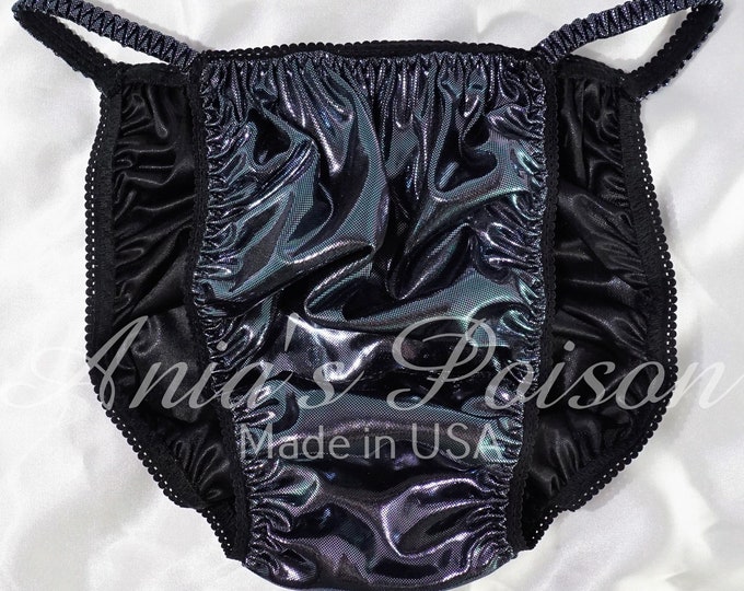 Sissy Panties Satin Foil Pewter Black Silky Shiny Wetlook Metallic