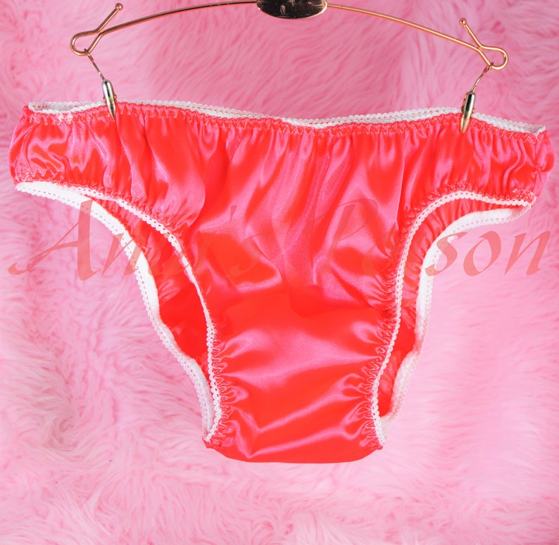 Gorgeous Neon Red Satin Hipster Full Cut Bikini Sissy Etsy