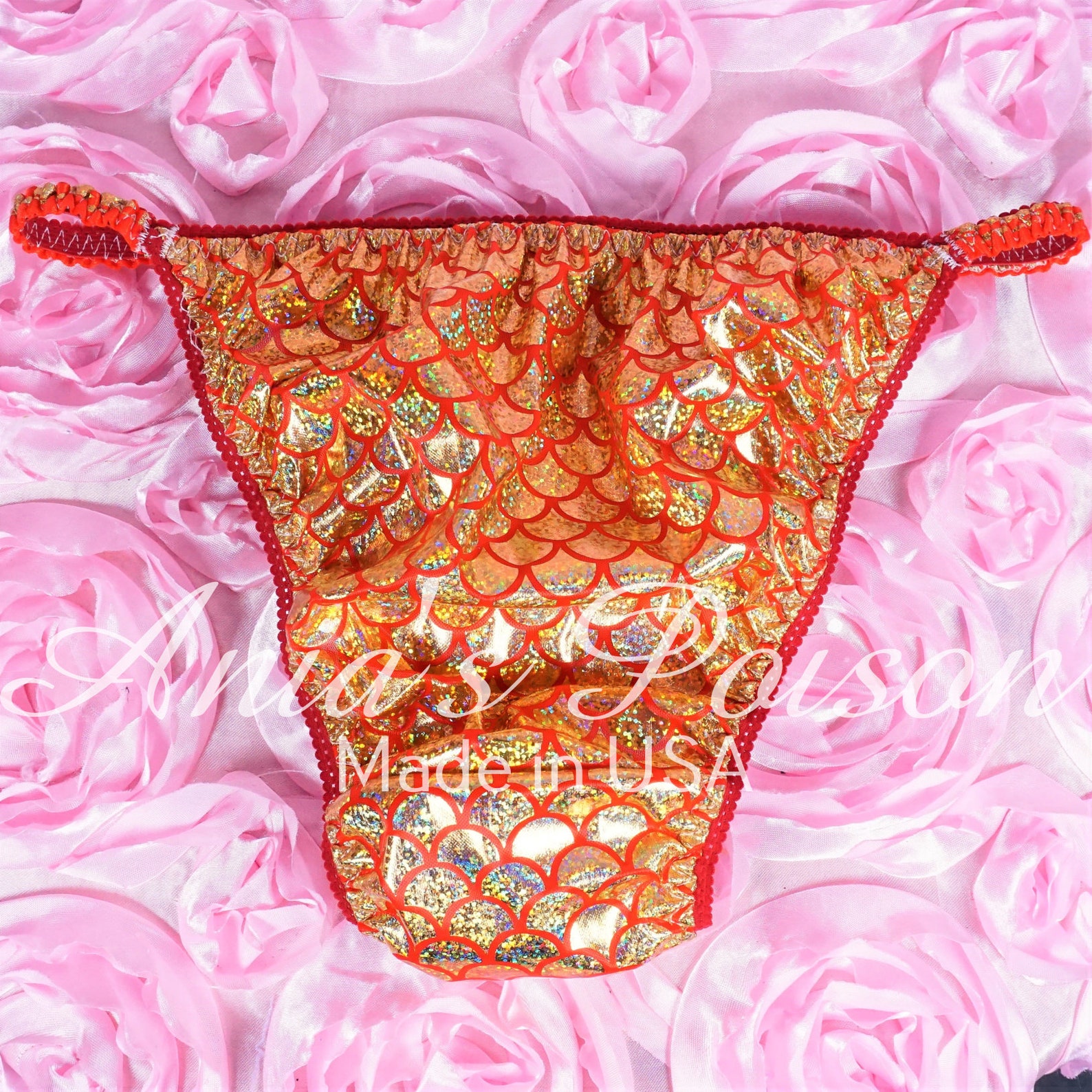 Cheeky Cut Sissy Foil Satin Panties Red Gold Wetlook Foil Etsy