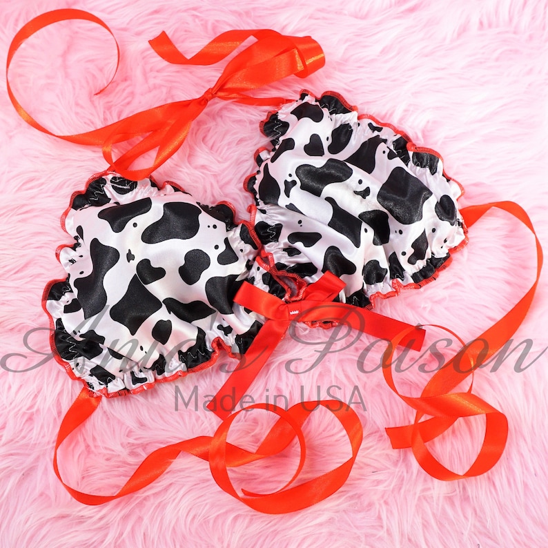 Cow Print Ruffled Super Shiny Lined Satin Sissy Matching Tie up Halter ...