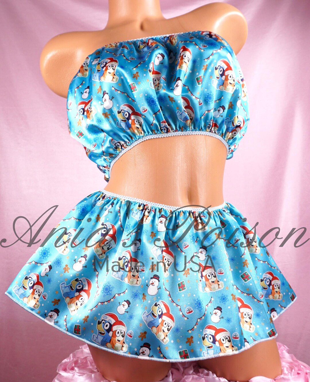 Ania's Poison Sissy Men's SATIN Christmas BLUE Snowman Winter Print ...