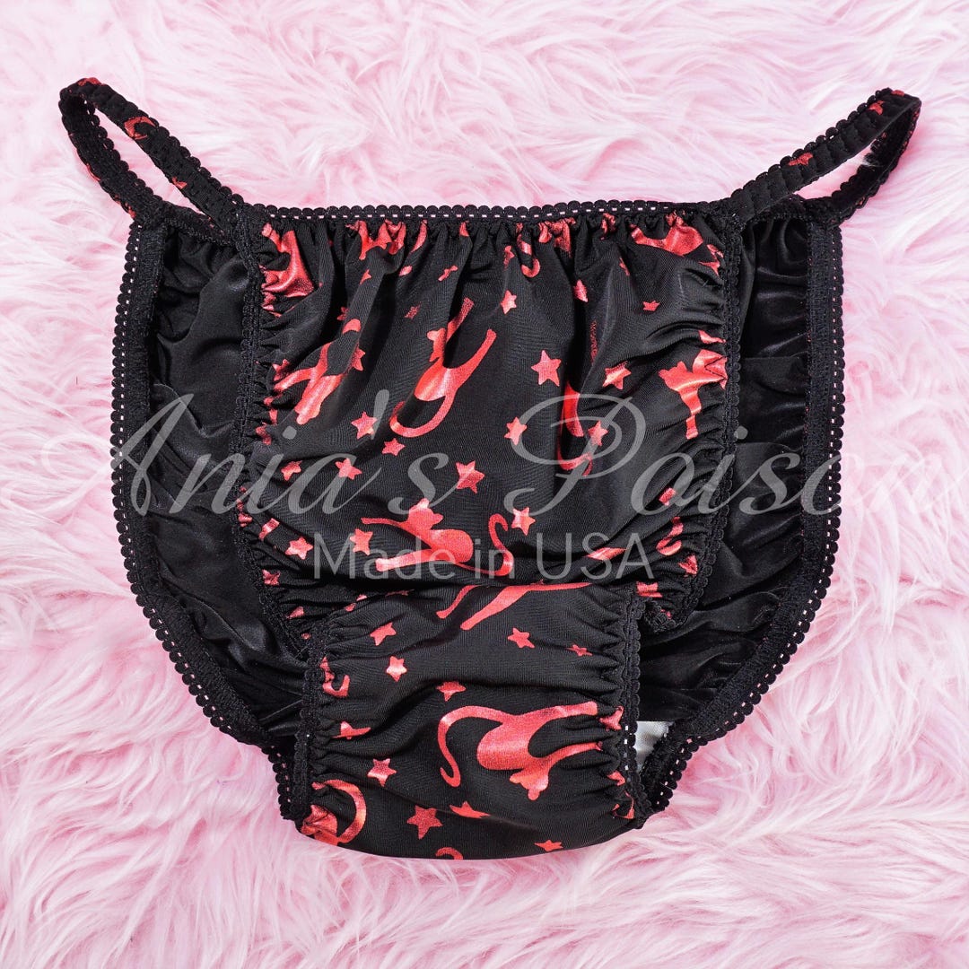 Sissy HALLOWEEN Spandex Black CAT Panties Mens Sain Foil Print String ...