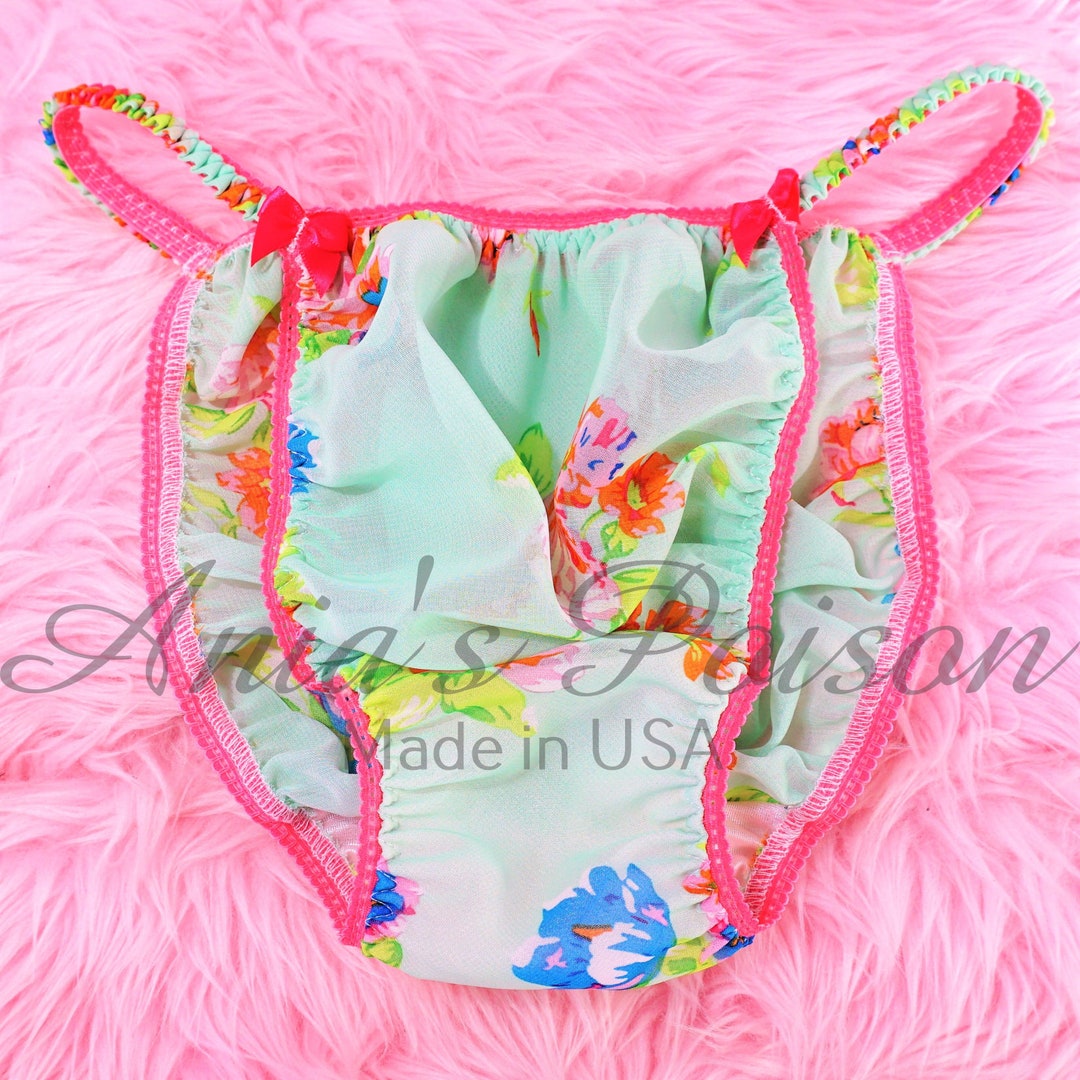 Ania's Poison Sissy Sheer CHIFFON Panties Summer Floral Green Pink Men ...
