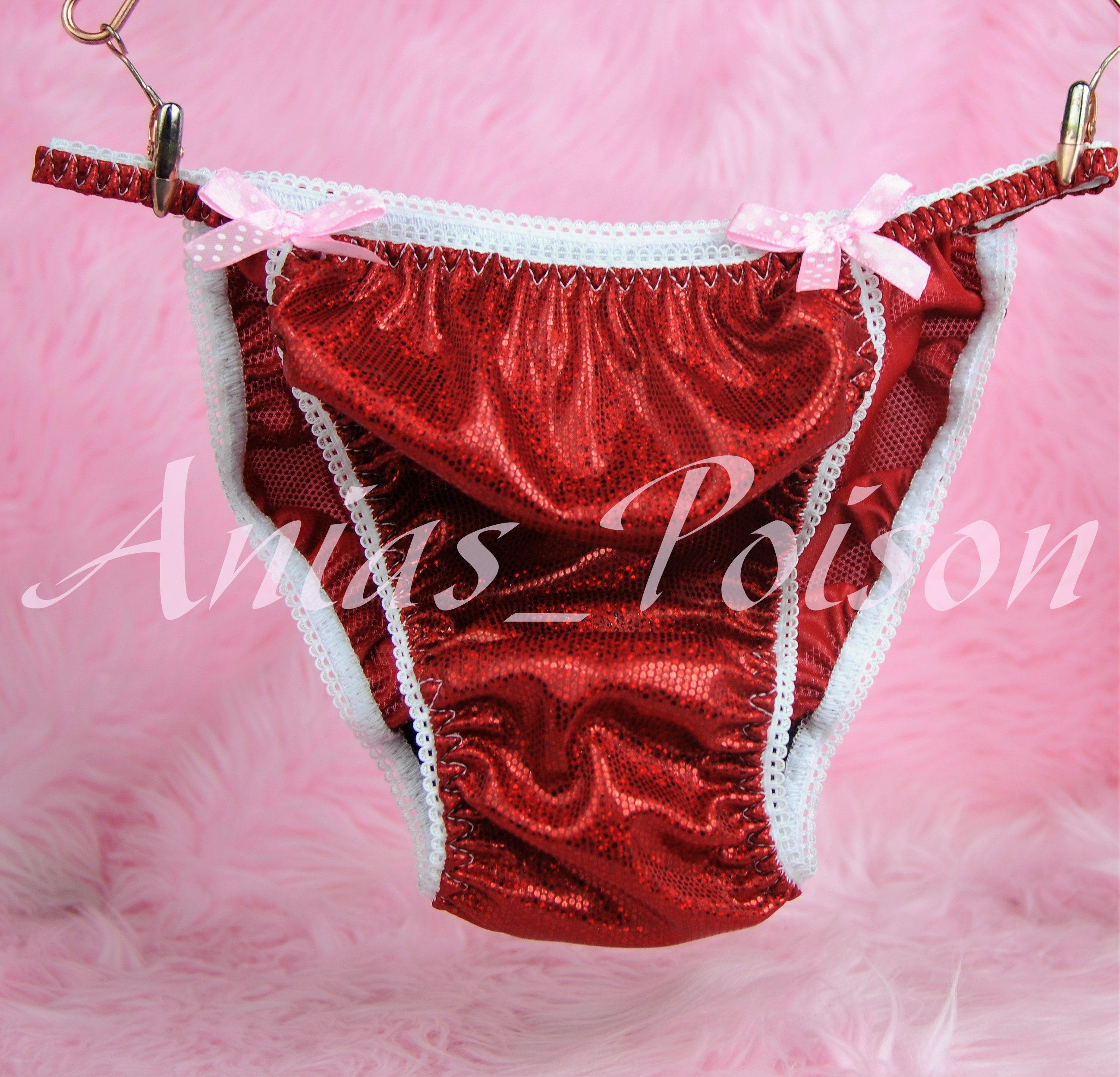 Red Sparkle Soft Silky Shiny Wetlook Foil Metallic String Etsy