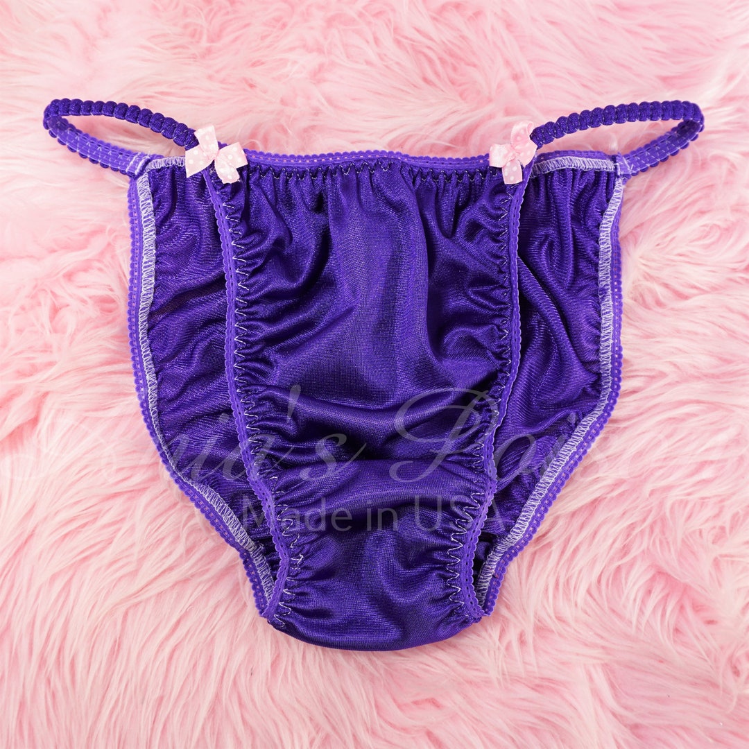Vintage Style String Bikini Soft ALL Nylon Tricot Dark Purple Shiny ...