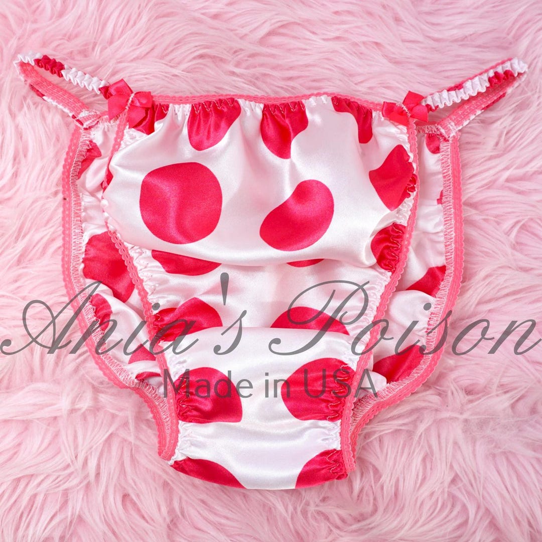 Ania's Poison Satin PANTIES for Men White and Hot Pink Polka Dot String ...
